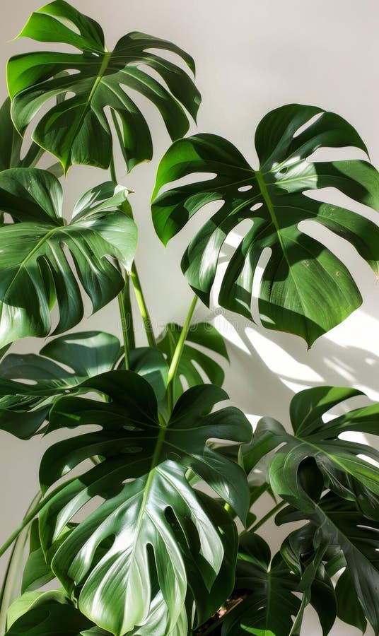 Large Green Leafy Plant on White Wall Stock Image - Image of greens ...