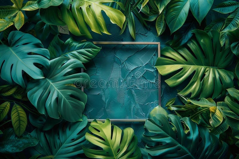 The Large Green Leaves Surround a Square Frame, High Quality, High ...