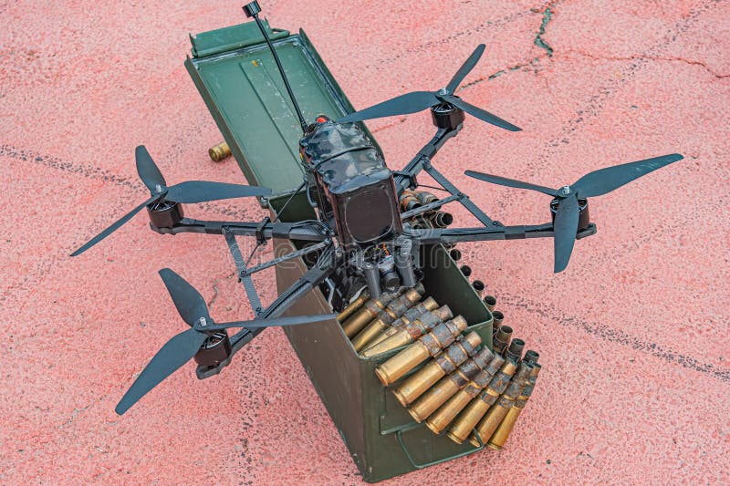 A Large Green Military Tank with Multiple Rotor Drone Attachment ...