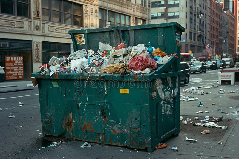 A Large Green Open Dumpster Filled with Assorted Trash Located in an ...