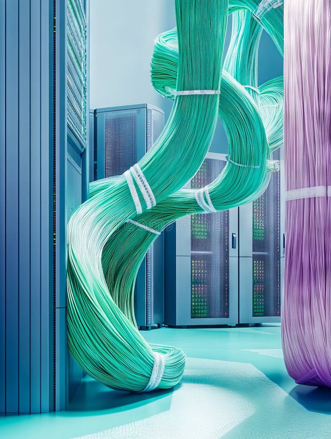 A Large Green and Pink Cable in a Server Room Stock Image - Image of ...