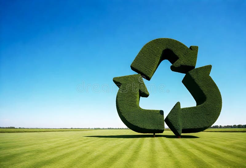 A Large Green Recycle Symbol is in the Middle of a Field Stock ...