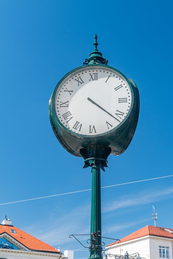 Large Green Retro Street Clock Stock Image - Image of face, large ...