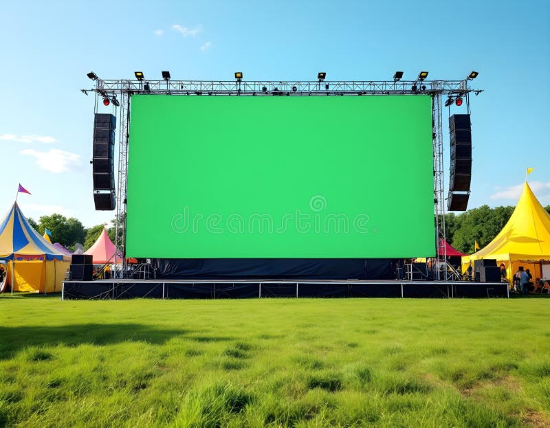Large Green Screen Stage Setup at Outdoor Event, Bright Sunny Day Stock ...