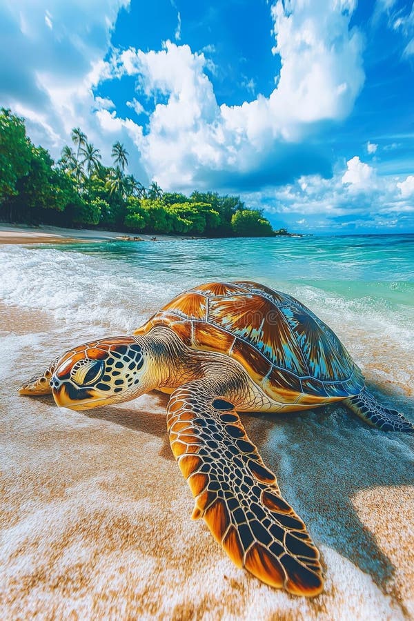 Large Green Sea Turtle Close Up, Generative AI, Stock Illustration ...