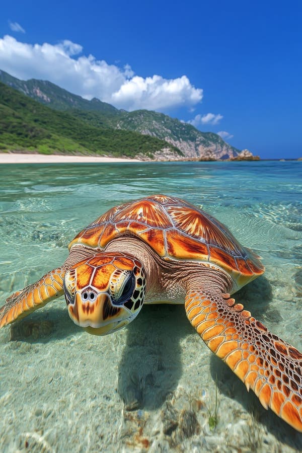 Large Green Sea Turtle Close Up, Generative AI, Stock Illustration ...