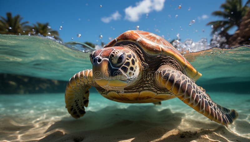 A Large Green Sea Turtle Swimming in the Pacific Generated by AI Stock ...