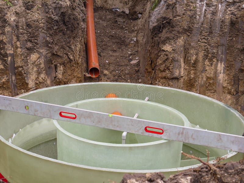 Underground Domestic Septic Tank Installation in Excavated Soil Stock ...