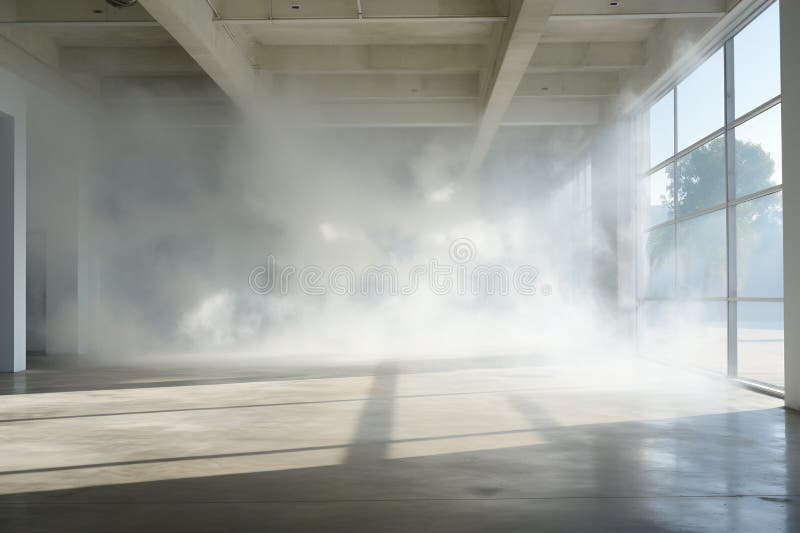 Large Green Tree Inside Modern Concrete Building with Sunlight ...