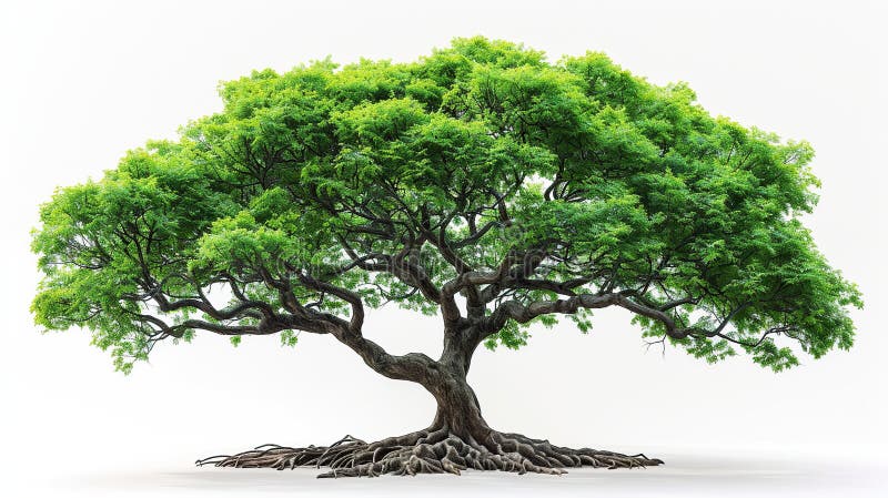 A Large, Green Tree with Sprawling Branches and Exposed Roots, Isolated ...