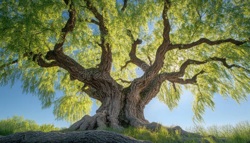 Large Green Tree Standing Alone in Open Grass Field Stock Photo - Image ...