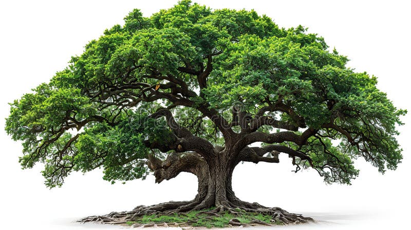 A Large, Green Tree with Thick Branches and Roots, Isolated on a White ...