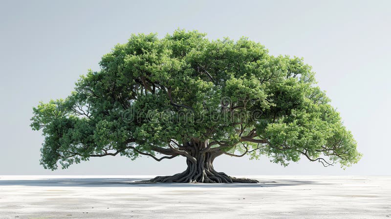 A Large, Green Tree with Thick Roots Stands Alone on a White Background ...