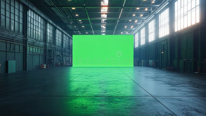 Large Green Wall in a Large Empty Building Stock Image - Image of ...