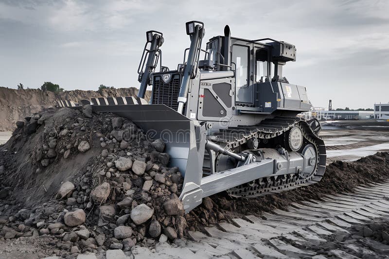 Powerful Heavy-Duty Bulldozer Moving Earth at Construction Site Stock ...