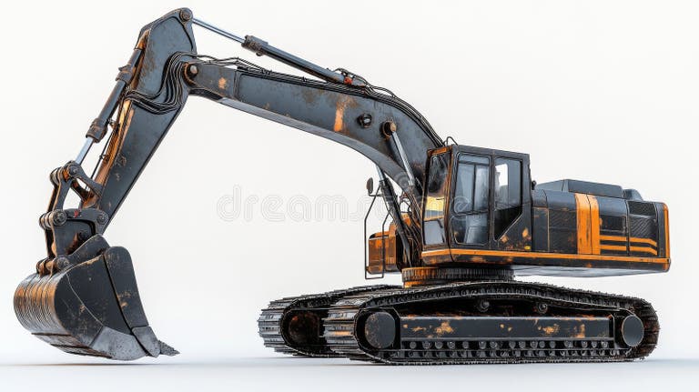 Large Grey and Orange Excavator on White Background Stock Illustration ...
