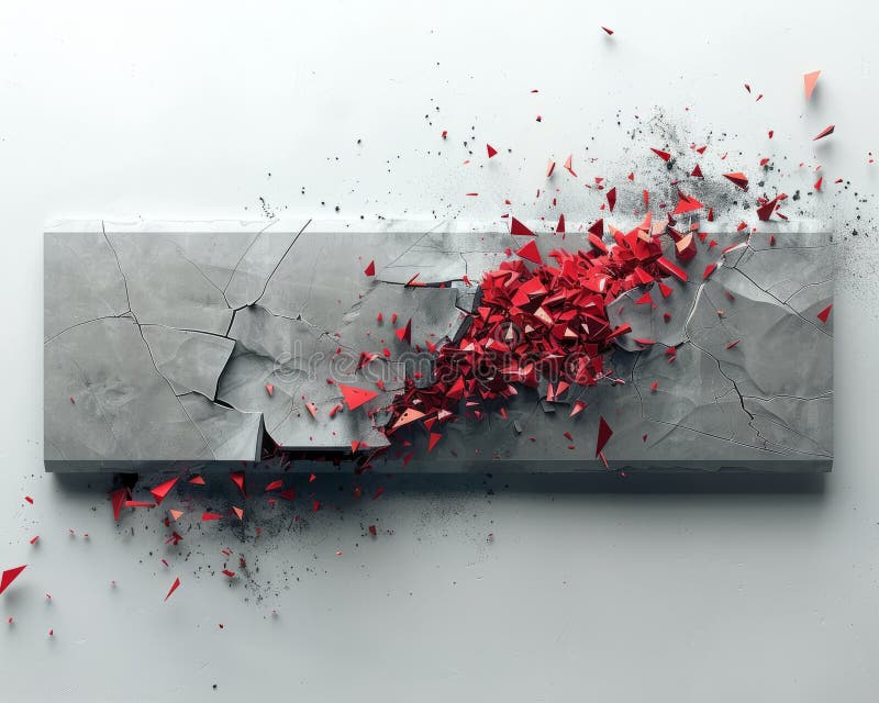 Geometric Minimalist Design: Large Grey Rectangle (stability) Chipped Away by Small Red ...