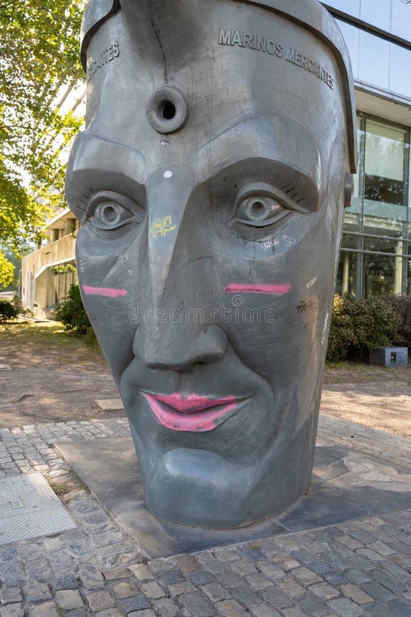 Grey Sculpture of a Human Head with Graffiti Stock Image - Image of ...