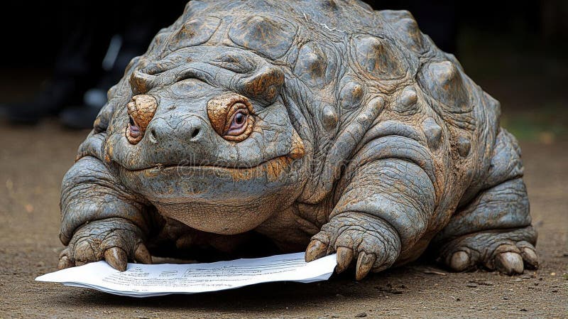 Large Grey Textured Turtle Holding Paper Outdoors Stock Image - Image ...