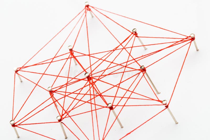A Large Grid of Pins Connected with String. Communication, Network ...