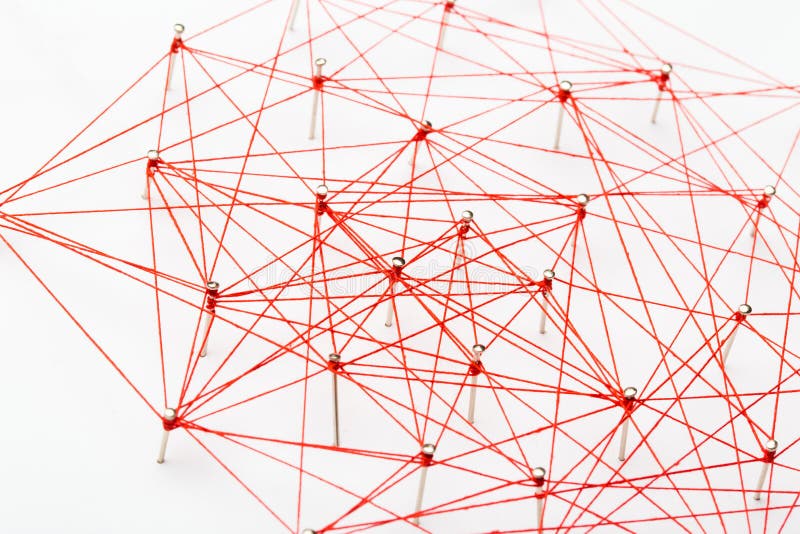 A Large Grid of Pins Connected with String. Communication, Network ...