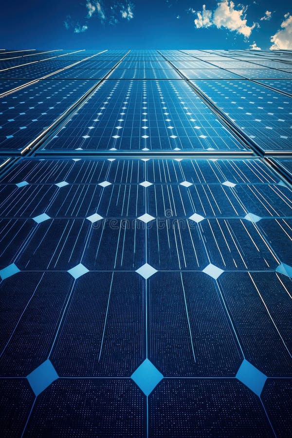 Large Grid of Solar Panels Under a Clear Blue Sky Stock Photo - Image ...