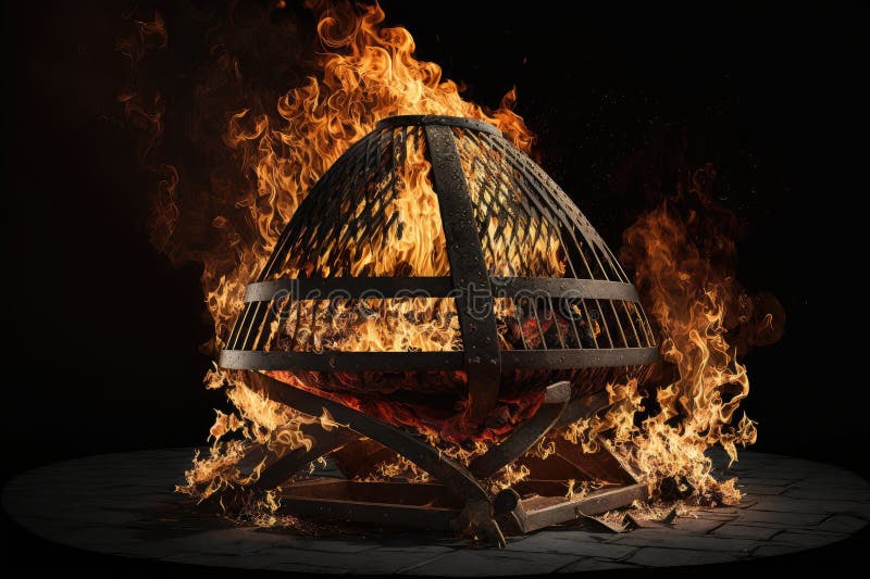 Large Grilling Fire in Form of Pyre in Backyard Grill Stock ...