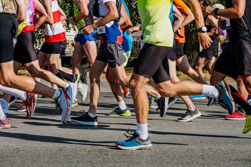 Large Group Athletes Runners Run Together Marathon Race Stock Image ...
