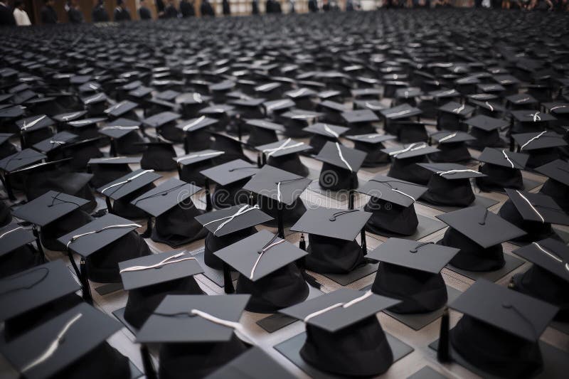 A Large Group of Black Graduation Caps AI Generation Stock Illustration ...