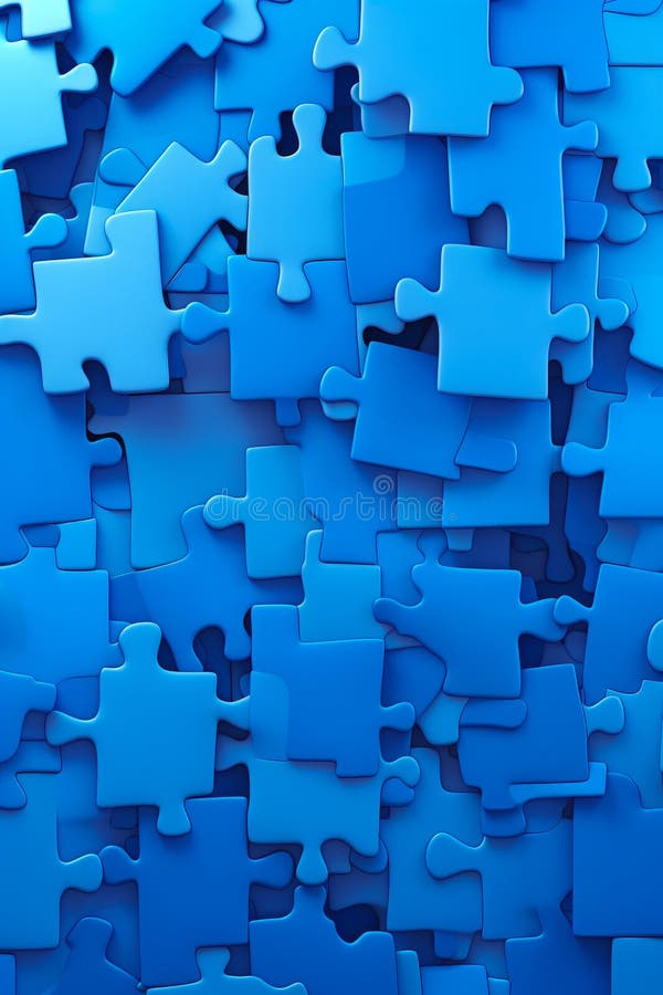 Large Group of Blue Puzzle Pieces are Shown Together in Pattern ...