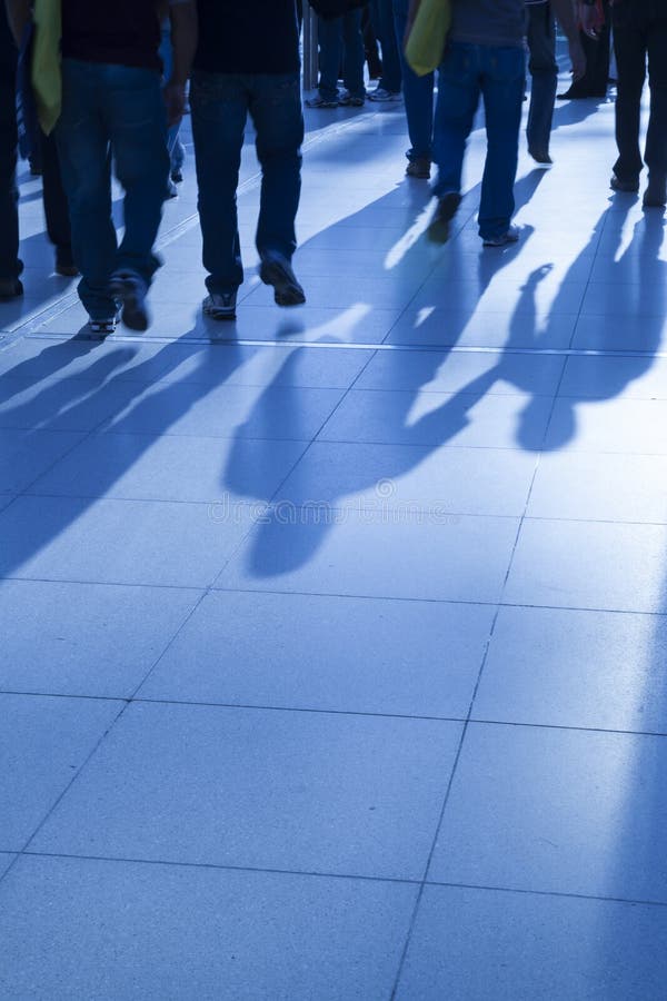 Man Walking in Blue and Wooden Dining Room Stock Image - Image of house ...
