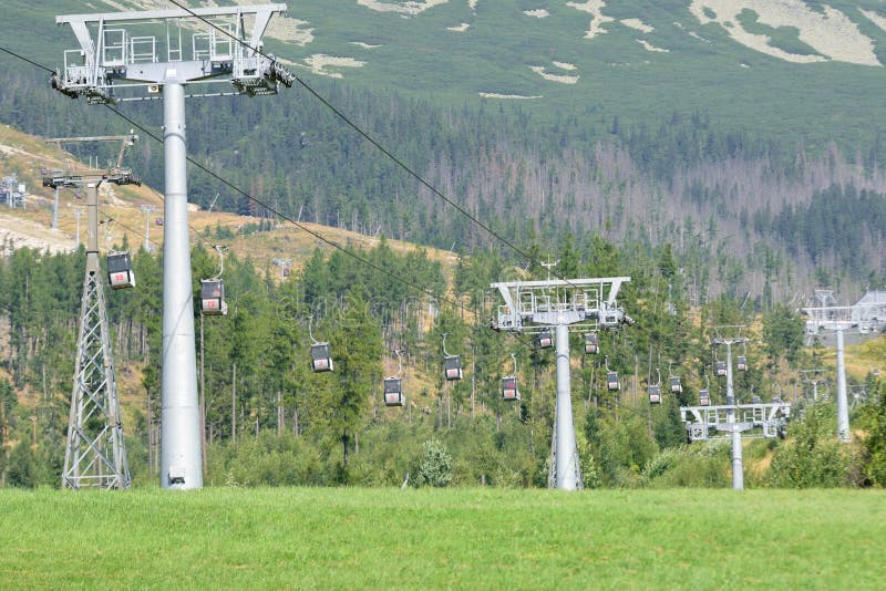 Large group of cable cars editorial stock image. Image of mountain ...