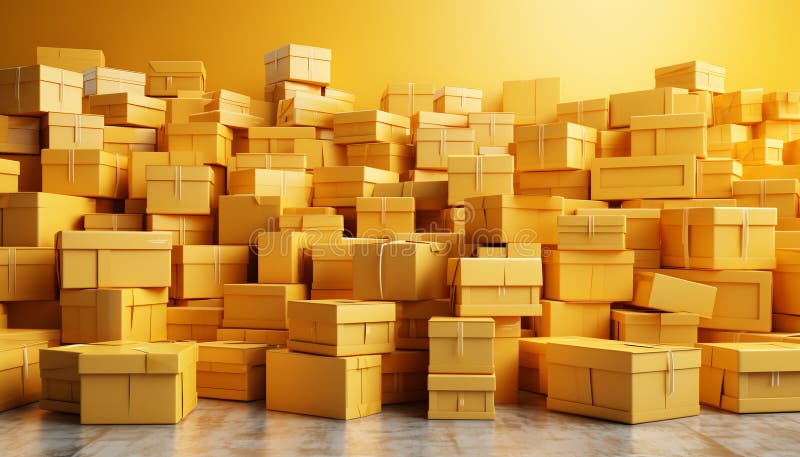 Large Group of Cardboard Boxes Stacked in a Warehouse Generated by AI ...