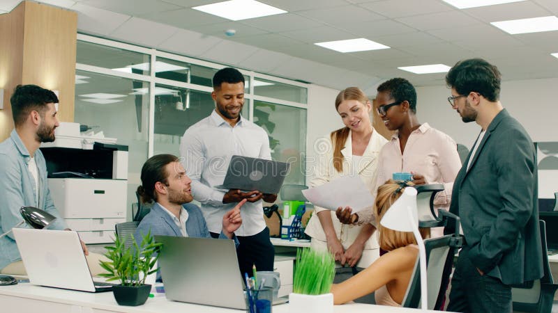 A Large Group of Co-workers and Managers are Having a Friendly Meeting ...