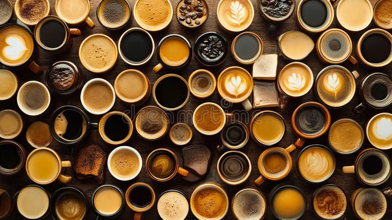 A Large Group of Coffee Cups Filled with Different Types of Coffee ...