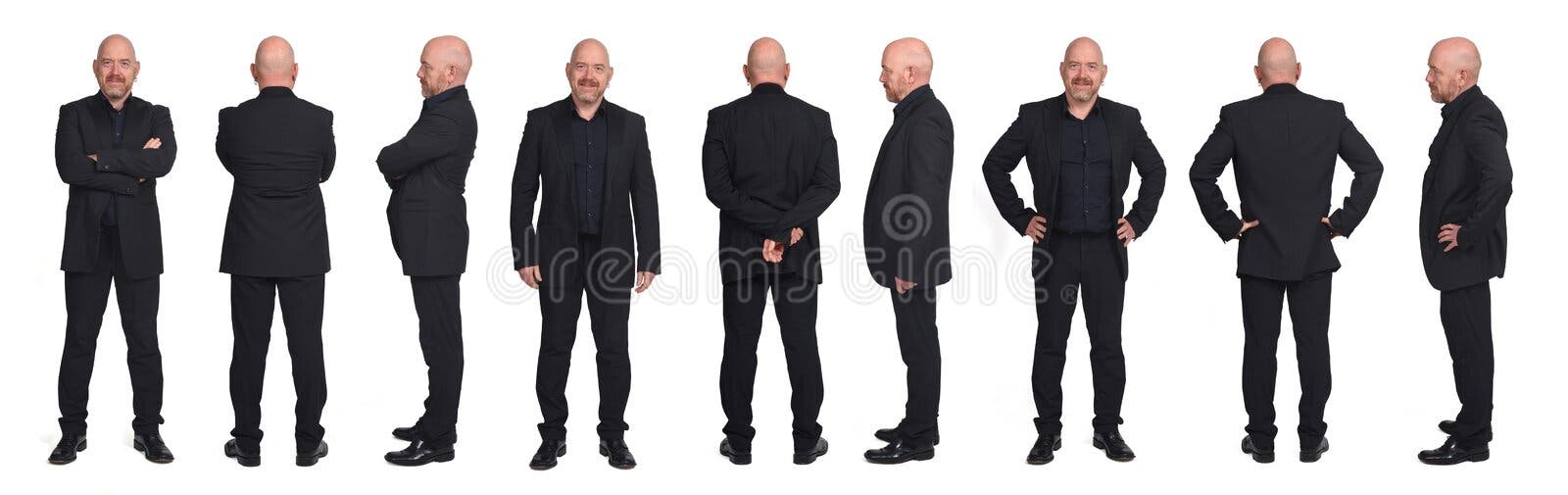 Collage of a Man Front Back and Profile on White Background, Hands on ...