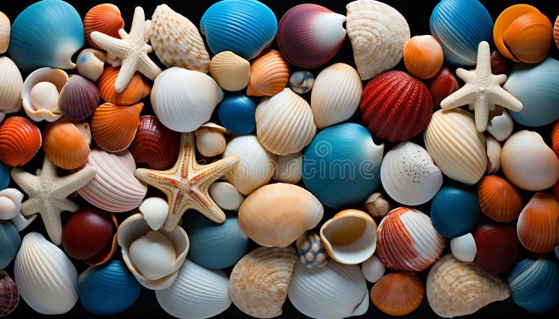 A Large Group of Colorful Seashells Decorate the Sandy Coastline ...