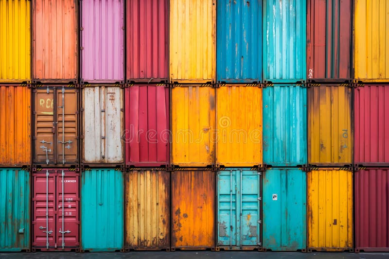 A Large Group of Colorful Shipping Containers Stacked on Top of Each ...