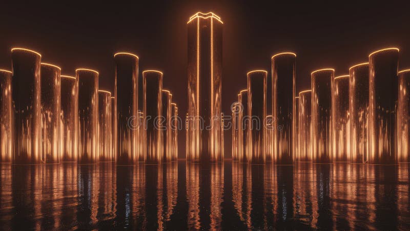 A Large Group of Columns Lit Up with Neon Lights, AI Stock Photo ...