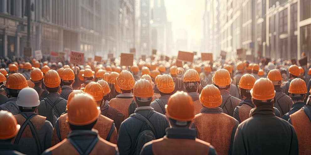 Large Group of Construction Workers in Protest Background, Workers ...