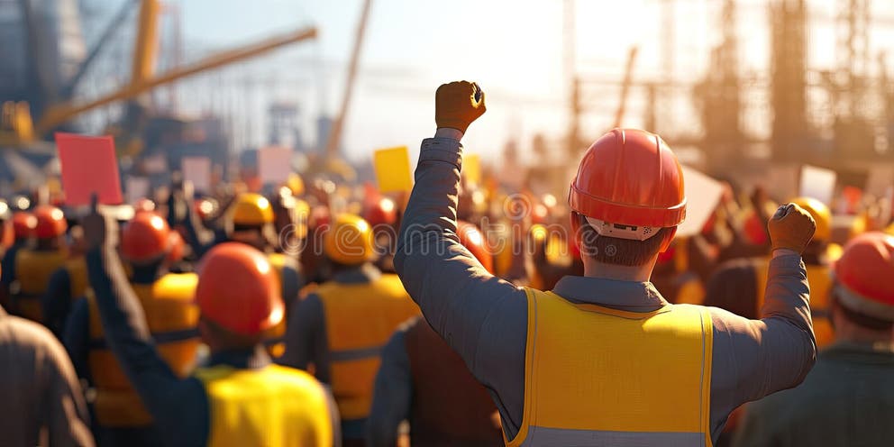Large Group of Construction Workers in Protest Background, Workers ...