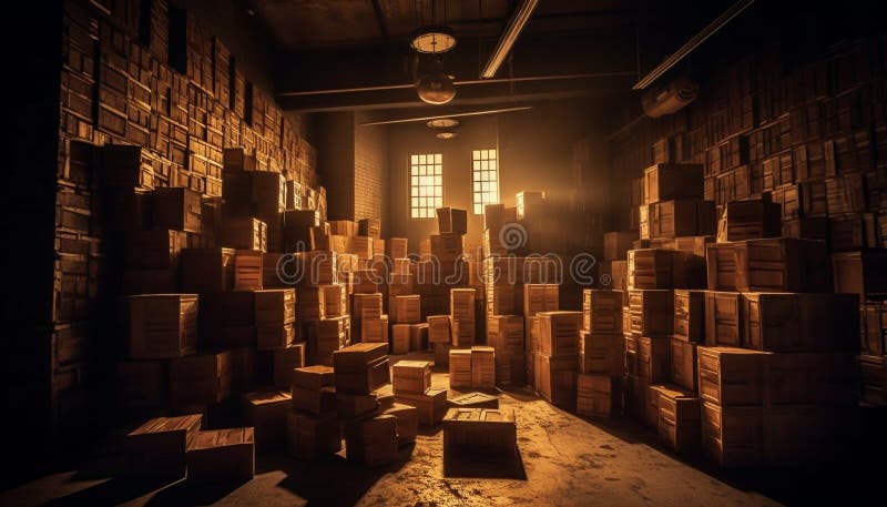 Large Group of Crates Inside Distribution Warehouse Generated by AI ...
