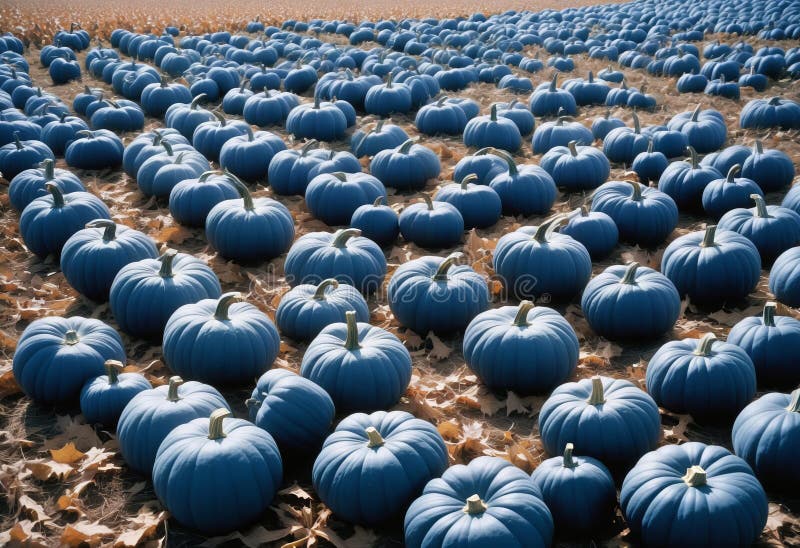 A Large Group of Dark Blue Pumpkins with White Stripes Stock ...