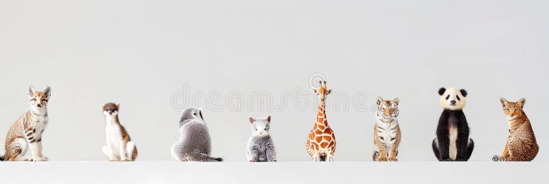 Large Group of Different Animals Together in Front View. Isolated on ...