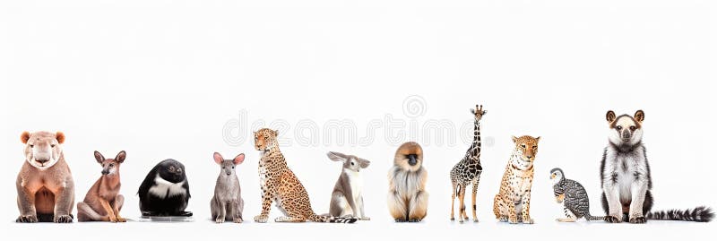 Large Group of Different Animals Together in Front View. Isolated on ...