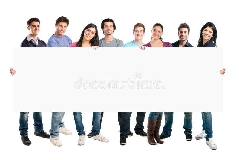 Diverse Group of People Presenting Banner Stock Image - Image of group ...