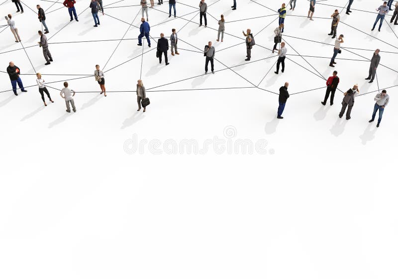 Large Group of Diverse People Connected by Lines. 3D Rendering Stock ...