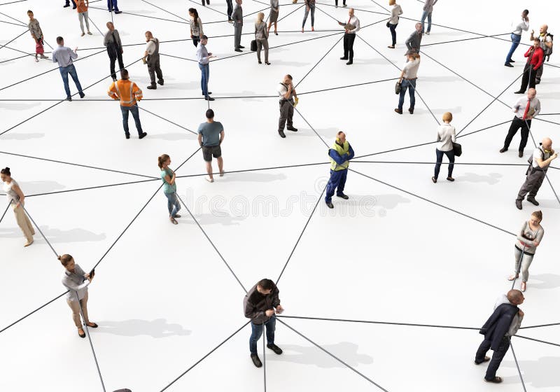 Large Group of Diverse People Connected by Lines. 3D Rendering Stock ...