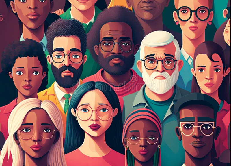 A Large Group of Diverse People. Multi Ethnic Group Stock Illustration ...