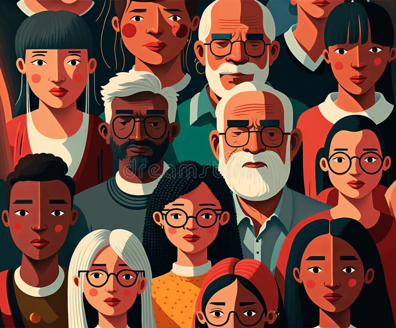 A Large Group of Diverse People. Multi Ethnic Group Stock Illustration ...